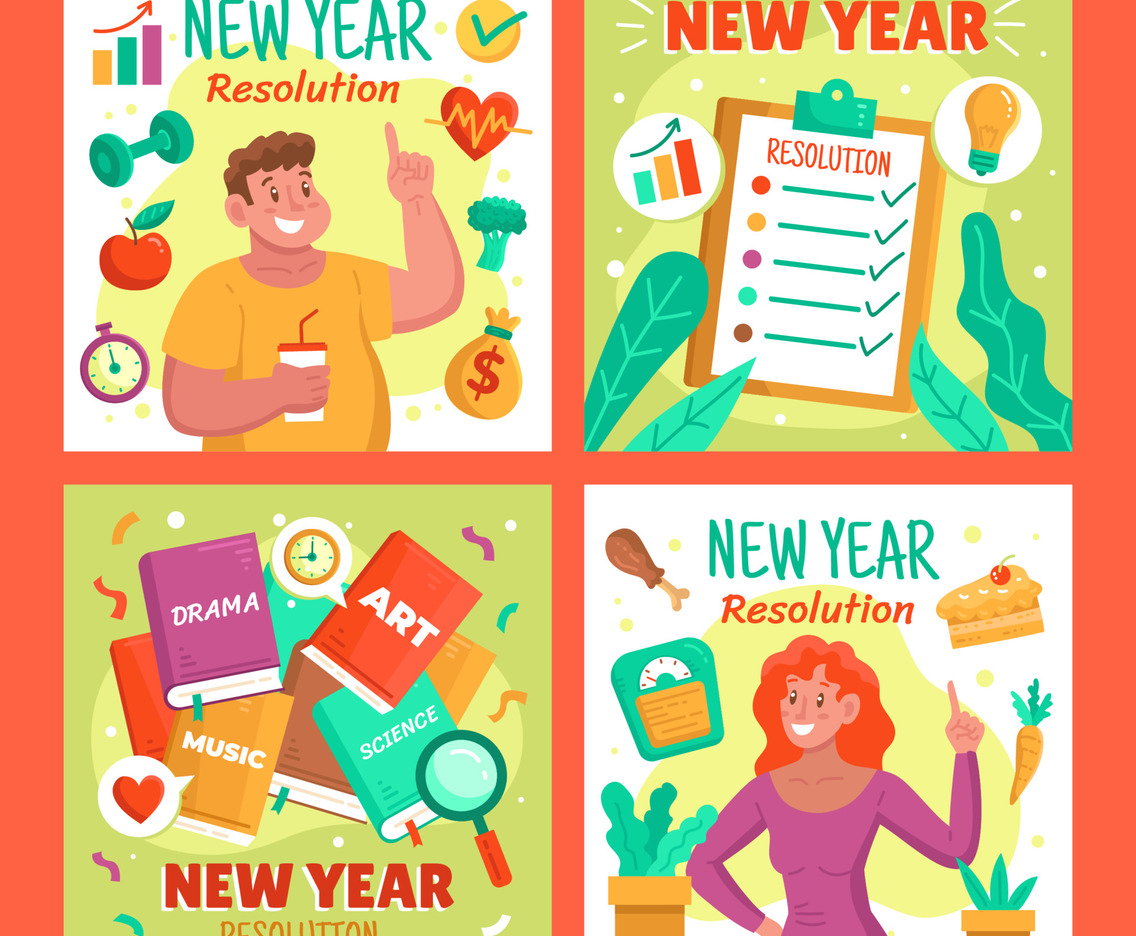 New Year Resolution Social Media Posts Vector Art & Graphics ...