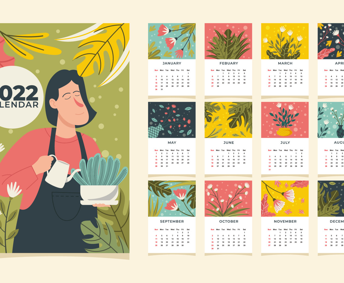 Gardening Theme Of 2022 Calendar Template Vector Art & Graphics ...