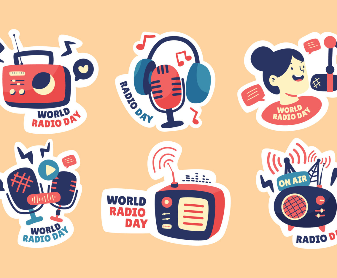 World Radio Day Stickers Set Vector Art & Graphics | freevector.com