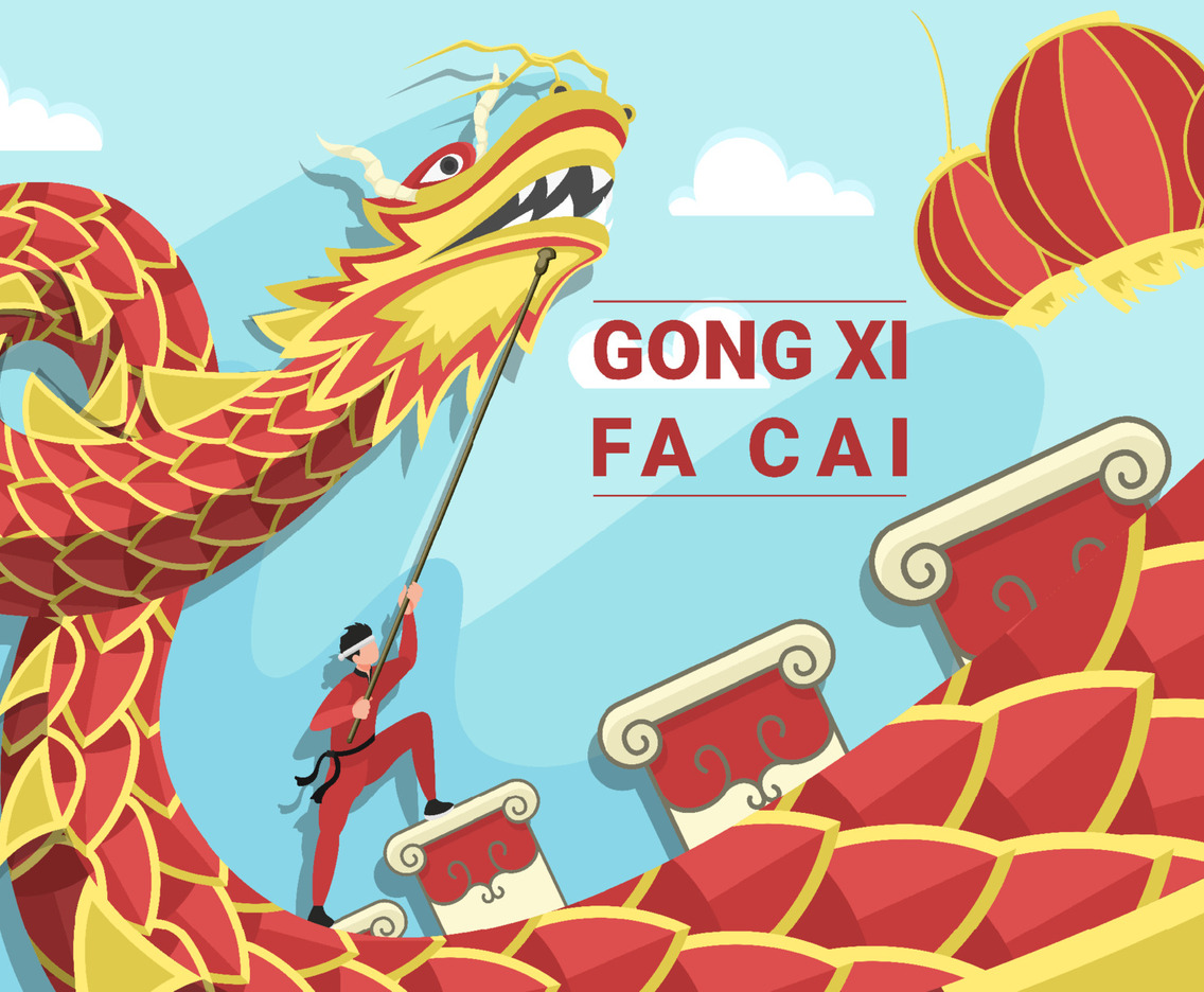 Chinese New Year Gong Xi Fa Cai Dragon Background Vector Art & Graphics ...