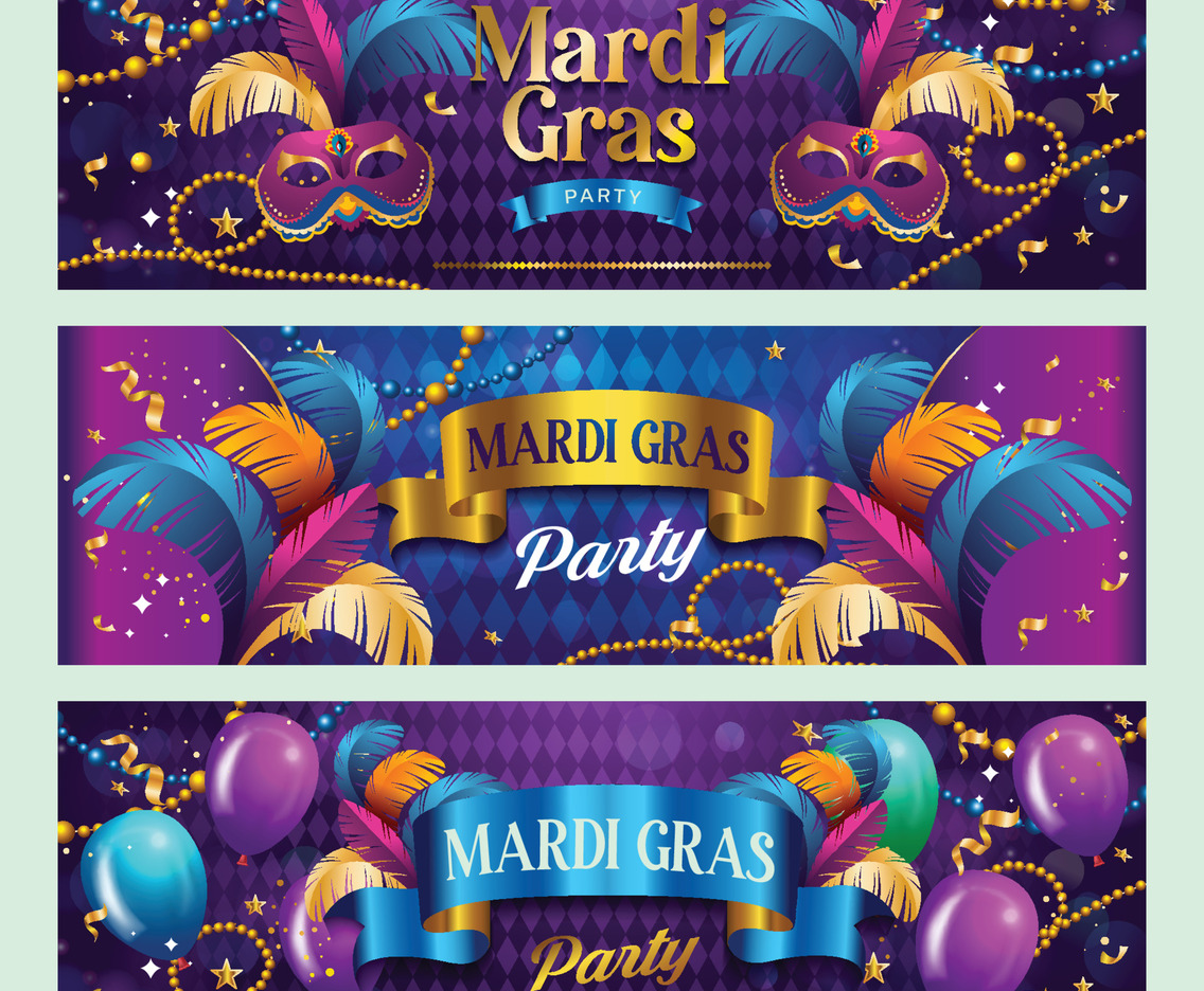 Mardi Gras Banner With Carnival Masks Vector Art & Graphics ...