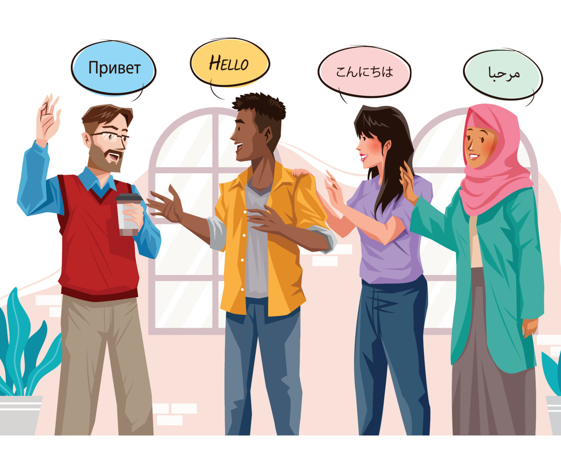 Group Of People Greeting Each Other In Different Lnguages Vector Art ...