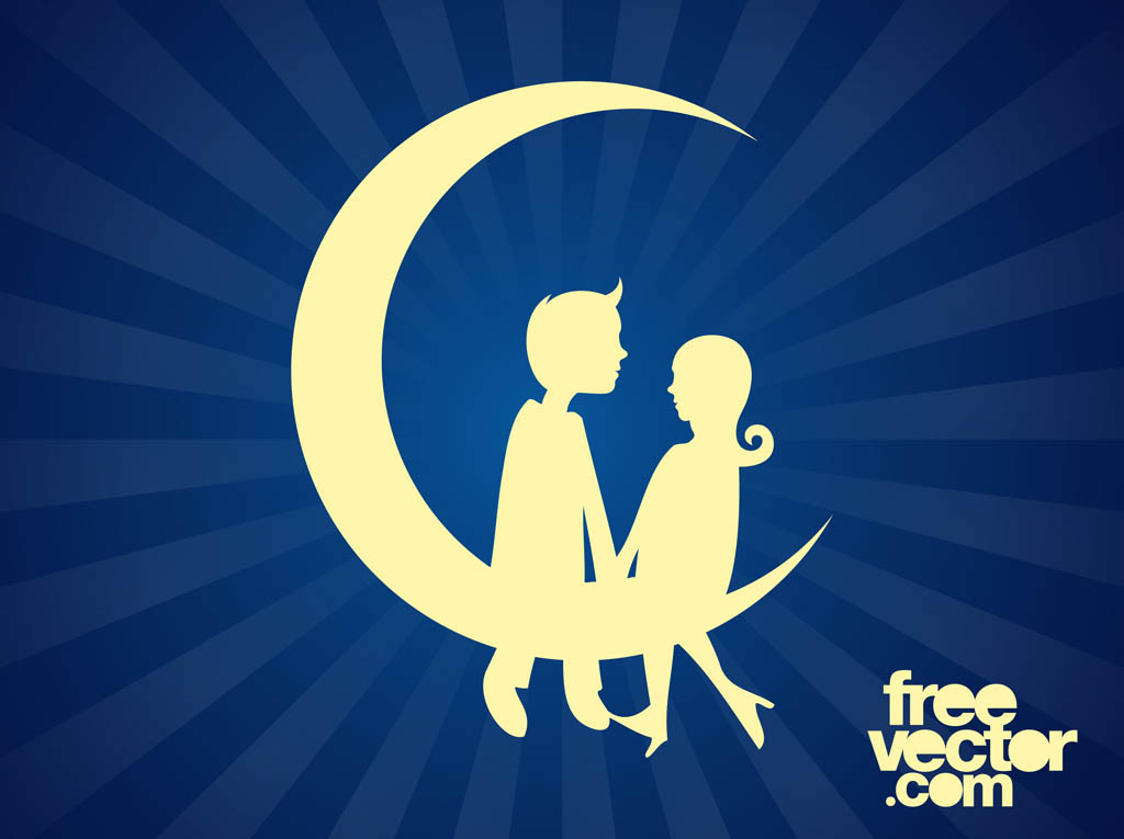 Couple Sitting On Moon Vector Art & Graphics | freevector.com