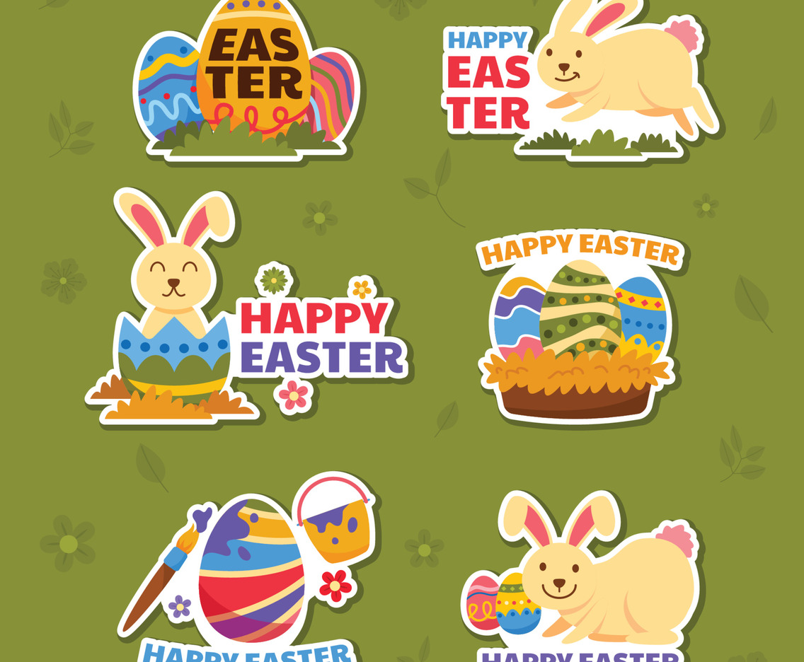 Rabbit And Eggs Sticker Of Easter Day Vector Art & Graphics ...