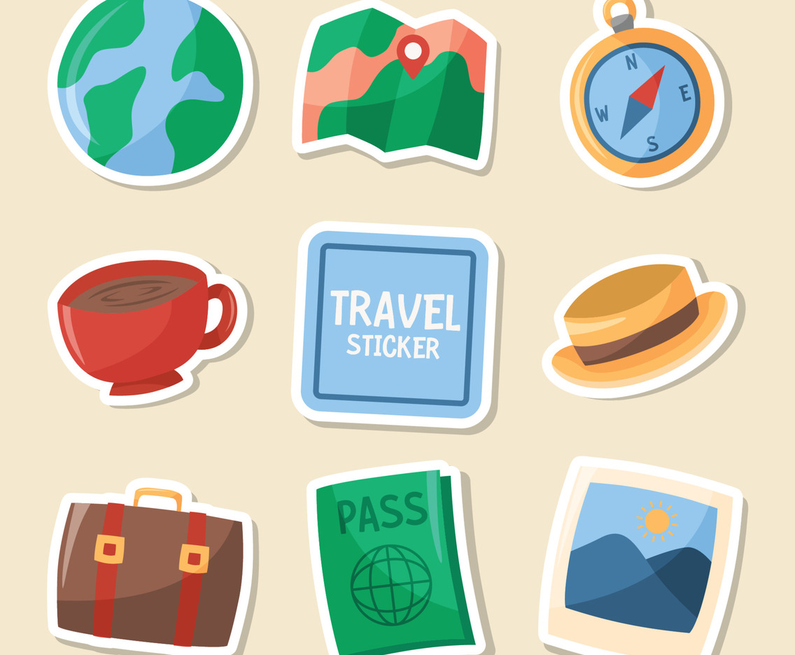 Travel Element Journal Sticker Set Vector Art & Graphics | freevector.com