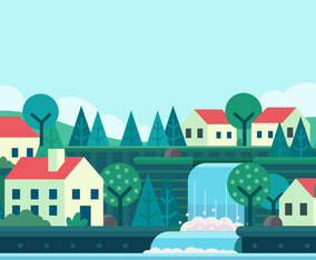 Village Landscape Vector Vector Art & Graphics | freevector.com