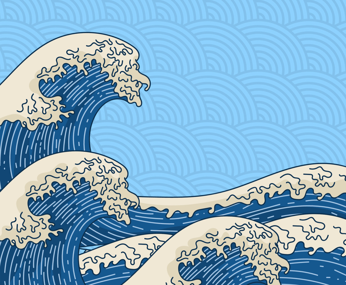 Japanese Waves Outline Hand Drawn Japanese Wave Background Vector Art