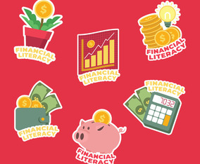 Financial Literacy Cartoon Stickers Set Vector Art & Graphics ...