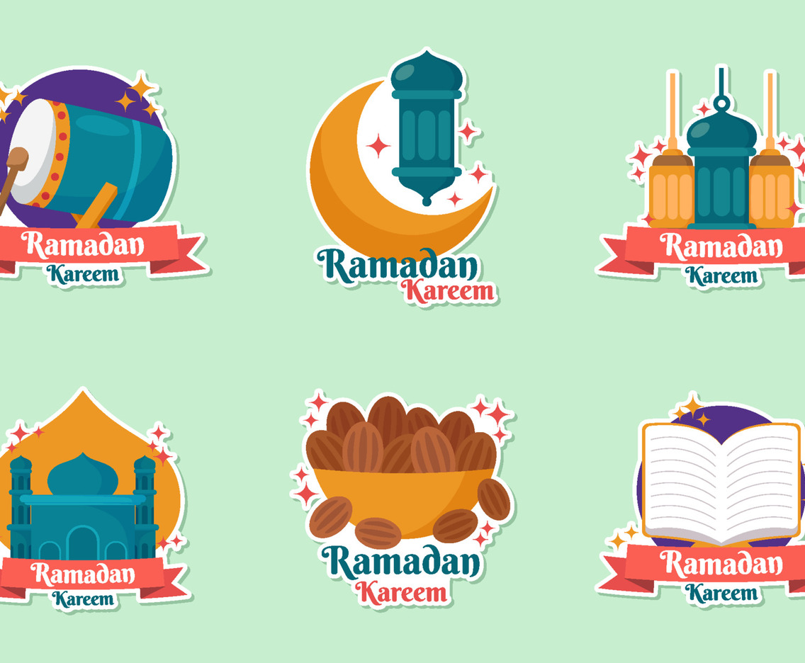 Flat Ramadan Kareem Sticker Set Vector Art & Graphics | freevector.com