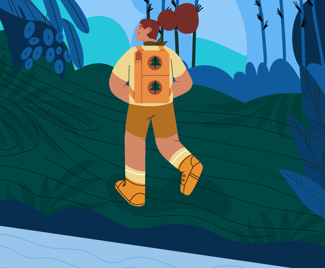 Girl Scout Walking Along The Jungle River Concept Vector Art & Graphics ...