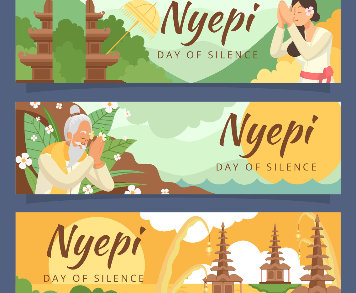 Nyepi Day Of Silence Balinese Hindu Celebration Banner Vector Art ...