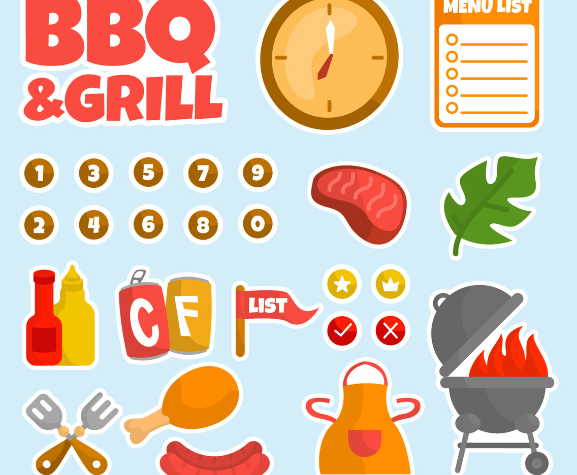 Set Of Summer Barbecue Stickers Vector Art & Graphics | freevector.com