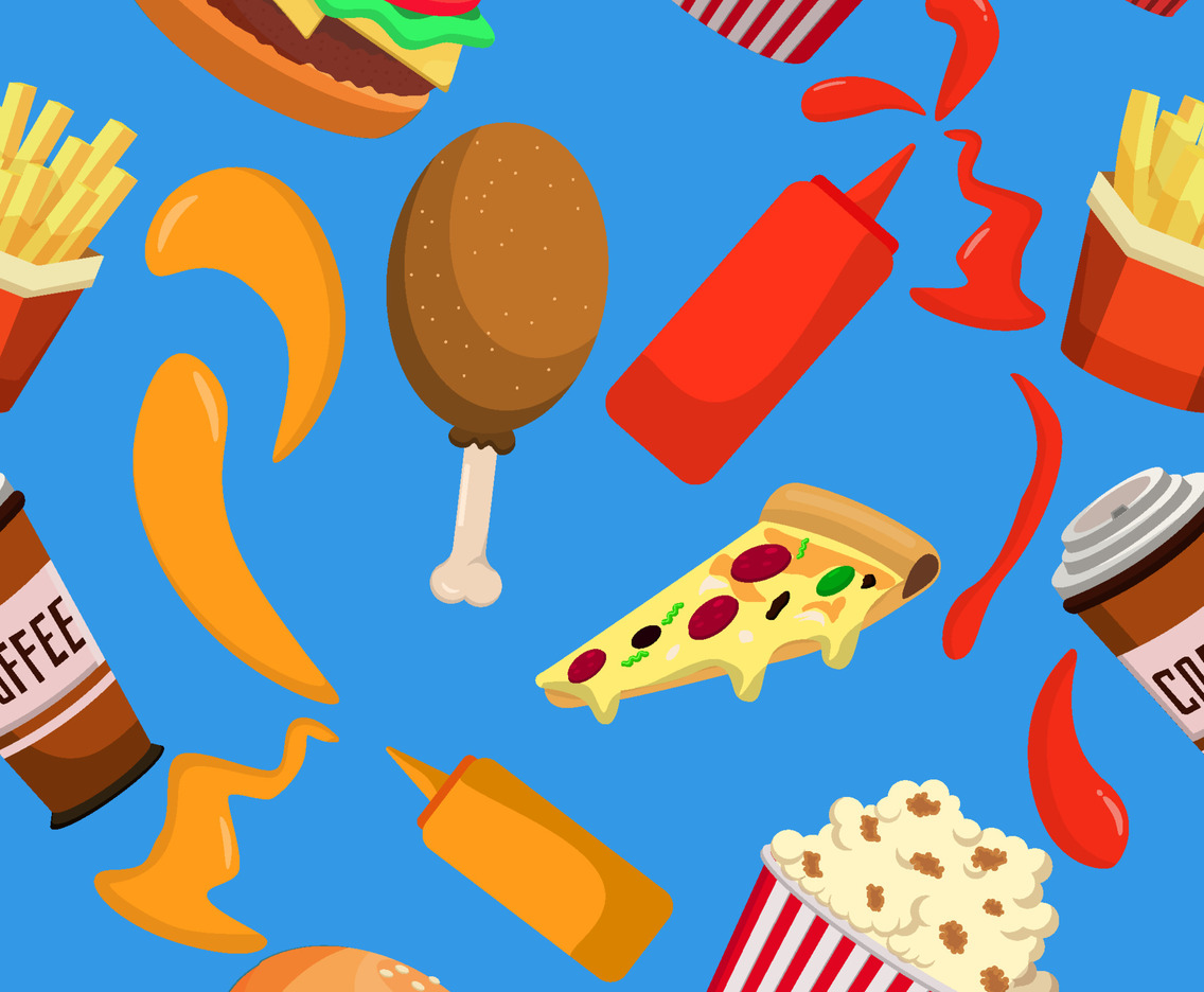 Seamless Junk Food Background Vector Art & Graphics | freevector.com