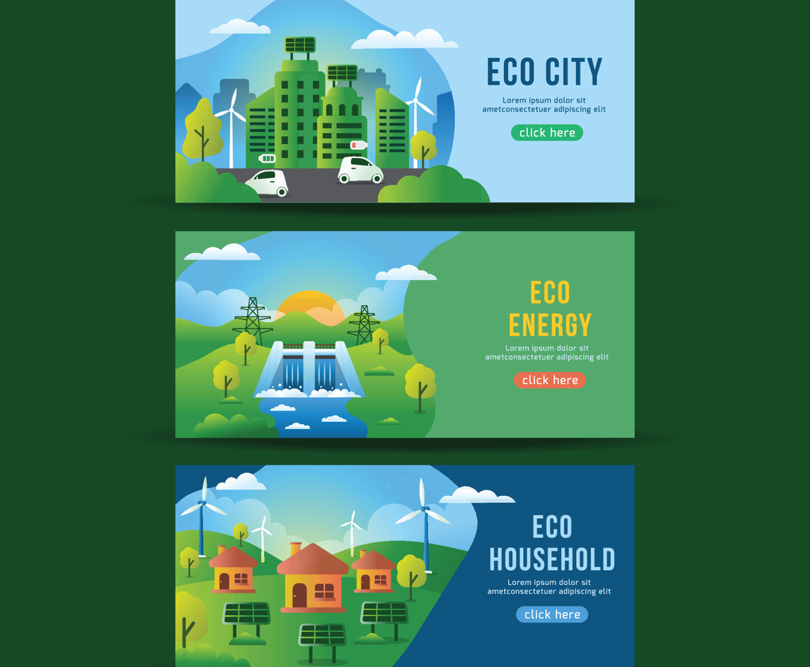 Eco Living Technology Banner Collection Vector Art & Graphics ...