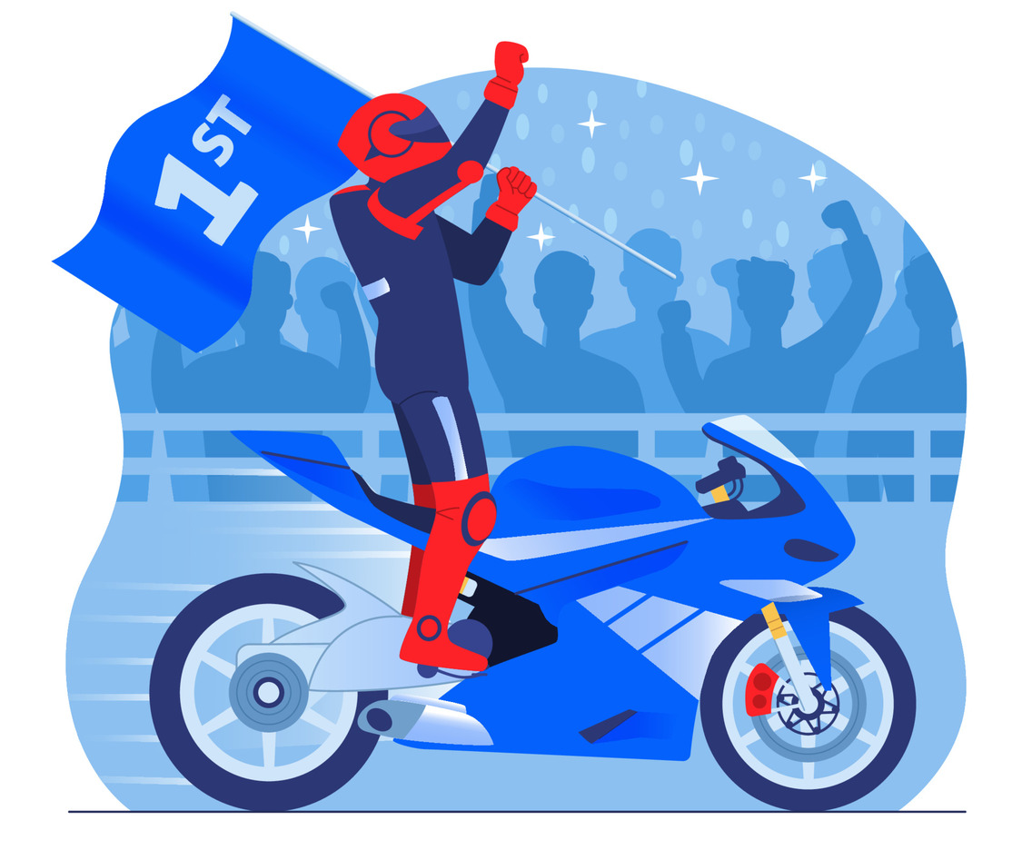 Motorcycle Racer Celebrates Winning By Standing On His Motorbike Vector ...