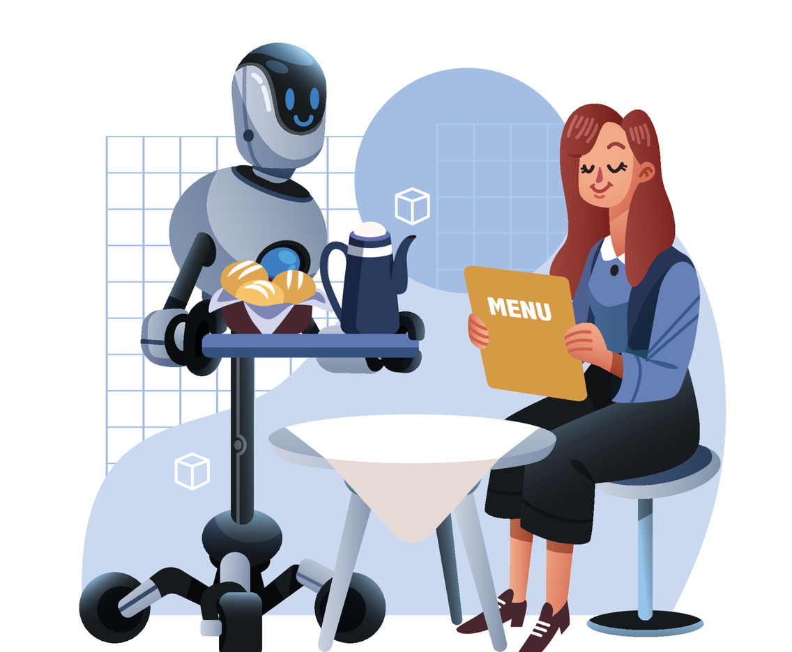 A Robot Serving Customers In A Restaurant Vector Art & Graphics ...