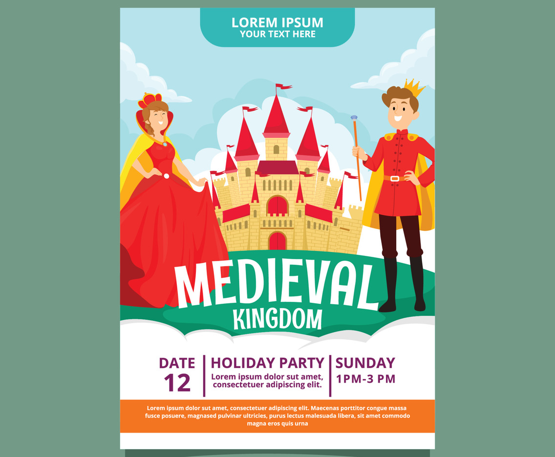 Medieval Kingdom With King And Queen Character Poster Vector Art ...