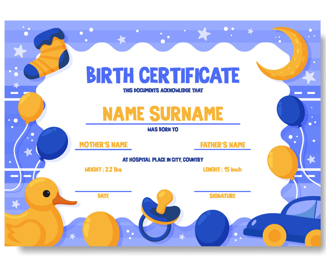 Born Day Certificate Template Vector Art & Graphics | freevector.com