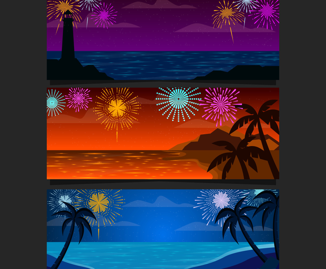 Summer Fireworks Festival Banner Set Vector Art & Graphics | freevector.com