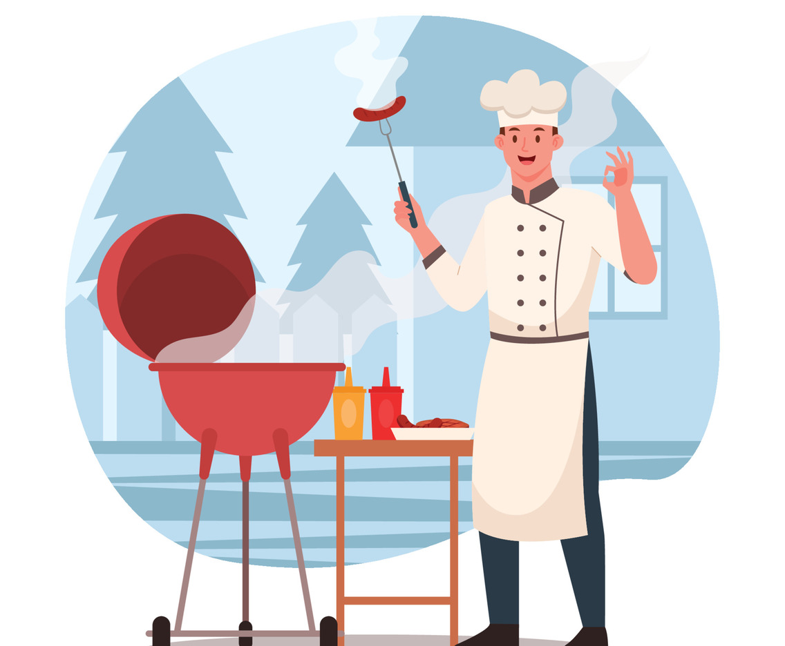 Grilling Sausage With The Chef Vector Art & Graphics | freevector.com