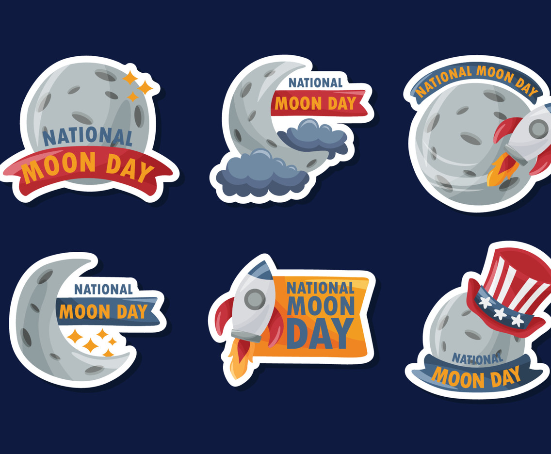 National Moon Day Doodle Sticker Collection Vector Art & Graphics ...