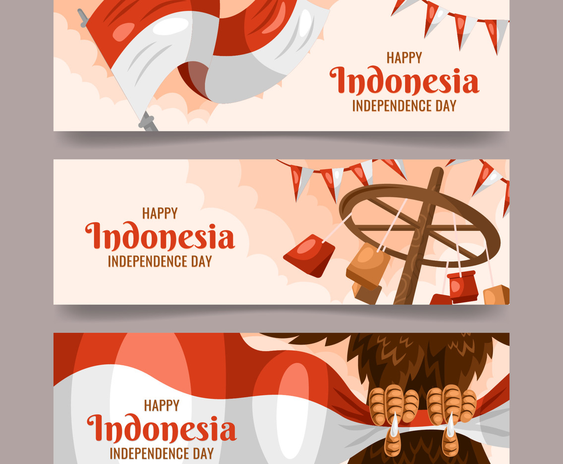 Set Of Indonesia Independence Day Banner Template Vector Art & Graphics ...