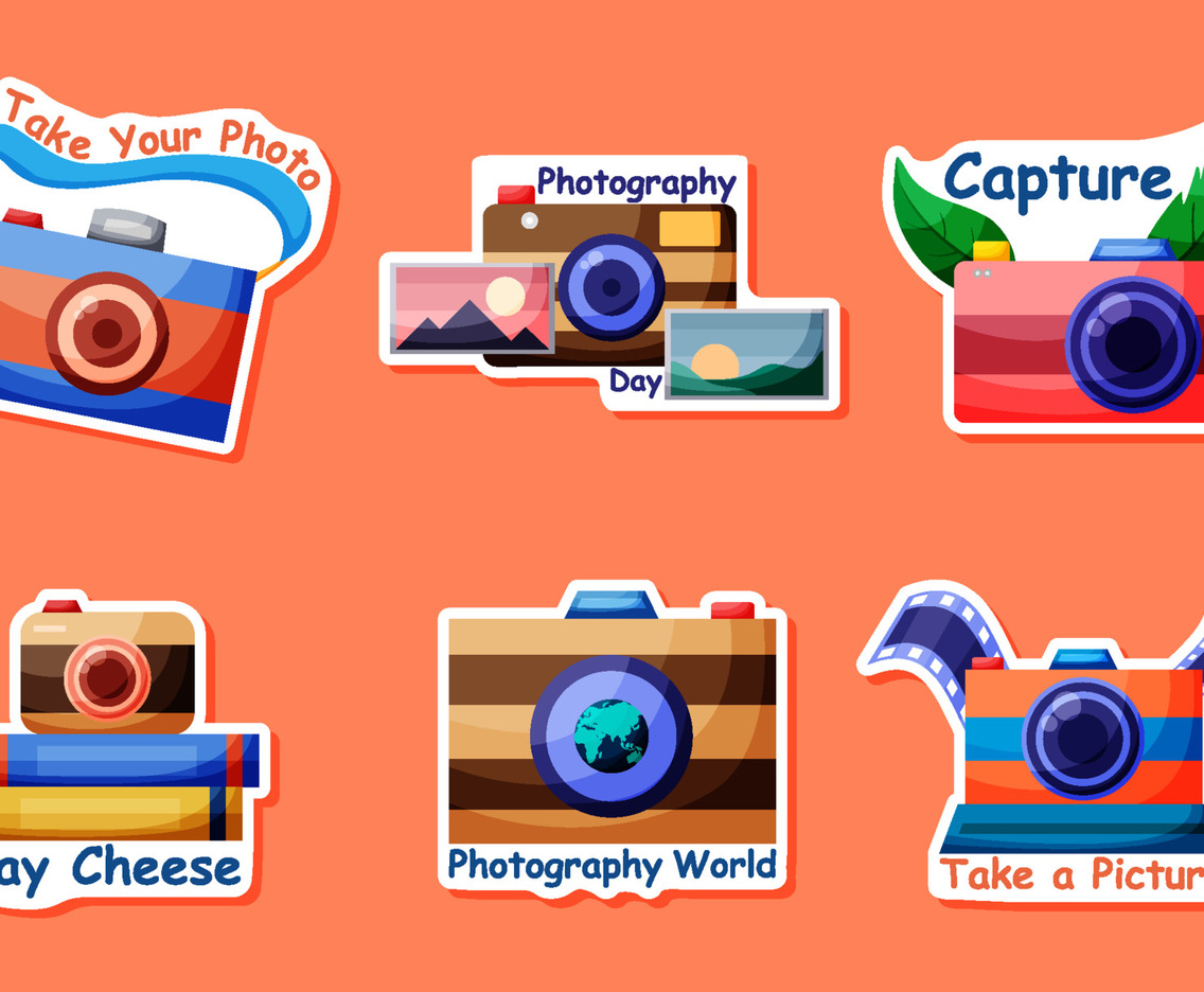 Set Of Photography Day Sticker Pack Vector Art & Graphics | freevector.com