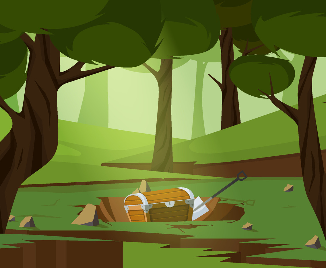 Treasure Chest In The Middle Of A Forest Background Vector Art ...