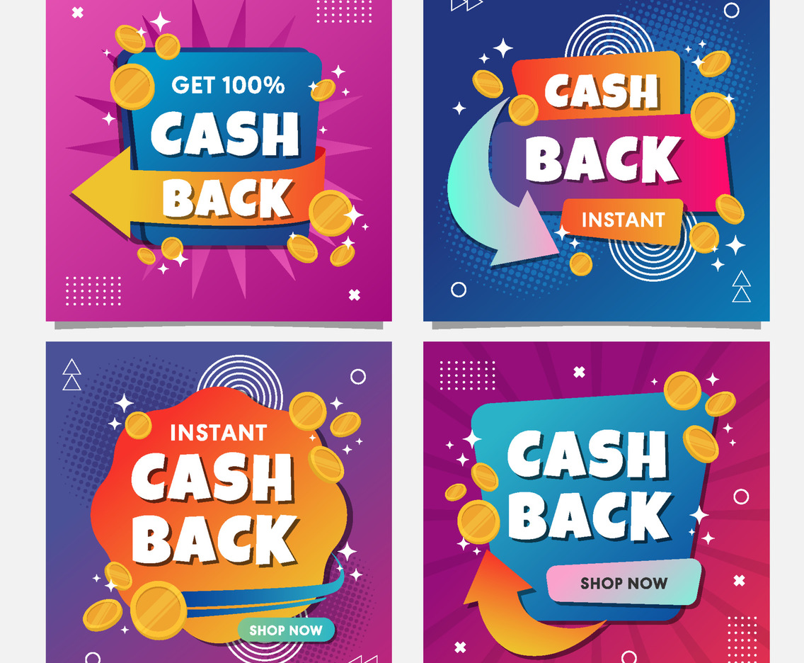 Collection Of Cashback Banner For Social Media Promotional Vector Art ...