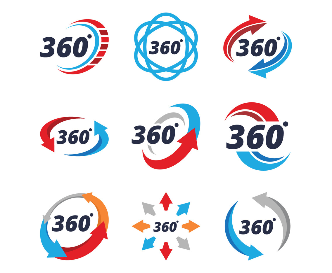 360 Degrees Technology Simple Colorful Flat Logo Collection Vector Art ...