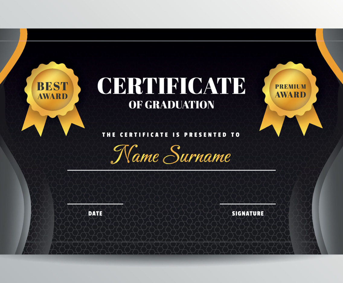 Black And Gold Certificate Of Graduation Template Vector Art & Graphics ...
