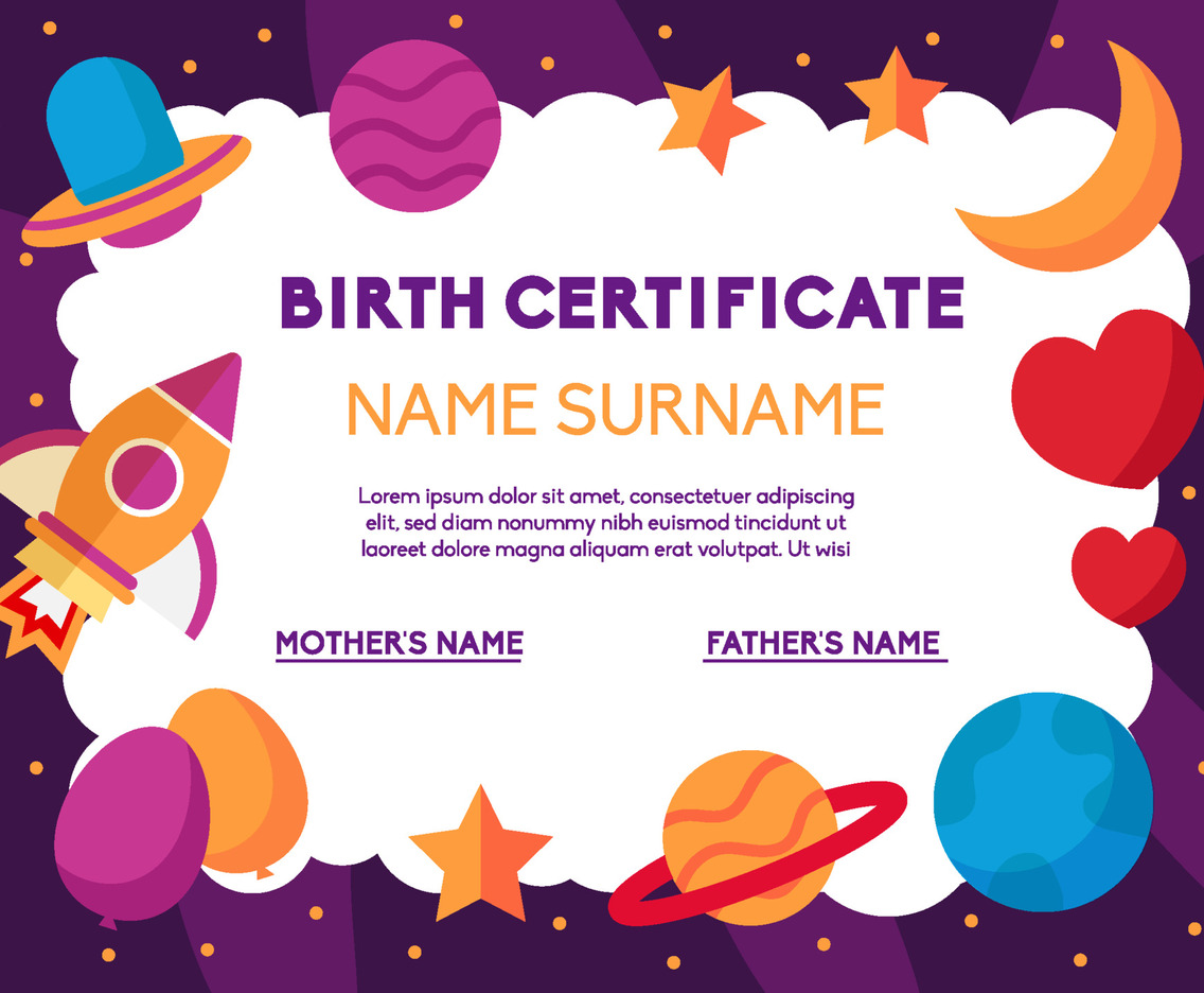 Born Day Certificate Template Vector Art & Graphics | freevector.com