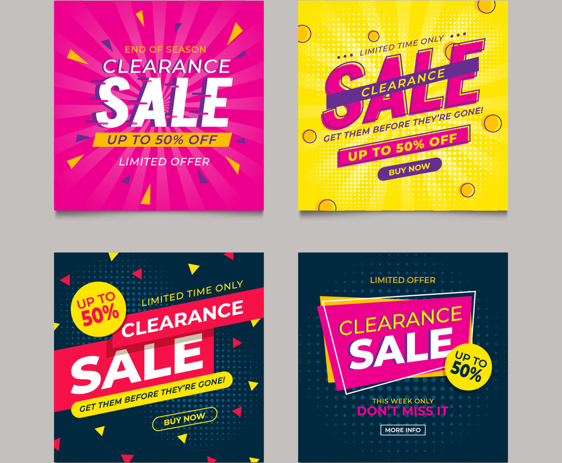 Set Of Clearance Sale Social Media Post Vector Art & Graphics ...