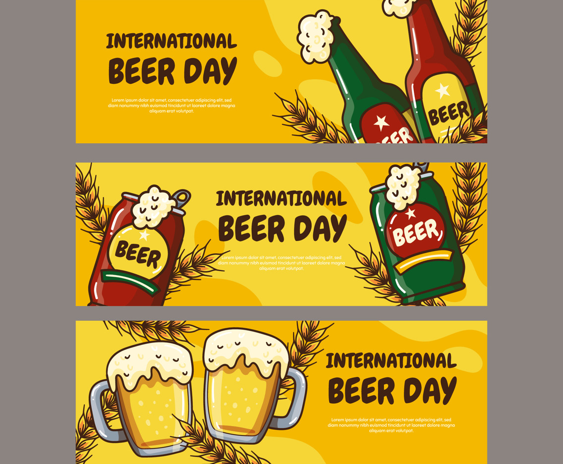 Hand Drawn Beer Day Banner Set Vector Art & Graphics | freevector.com