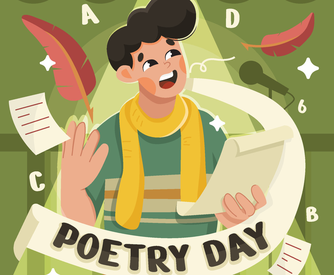 Man Read Poetry In International Poetry Day Concept Vector Art ...