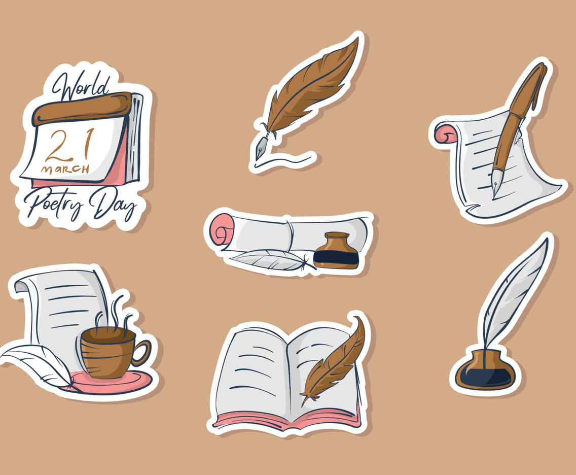 World Poetry Day Sticker Set Vector Art & Graphics | freevector.com