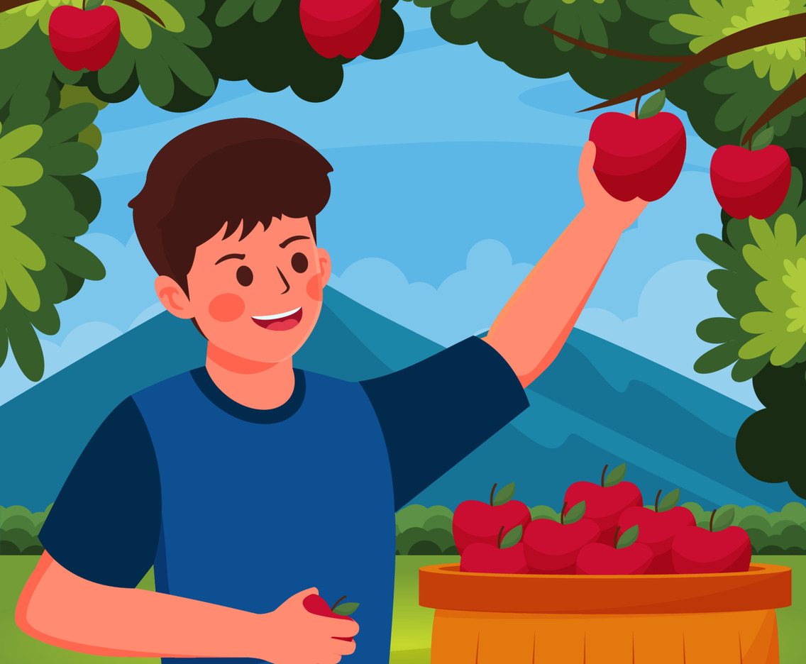 Apple Picking On Fall Activity Vector Art & Graphics | freevector.com