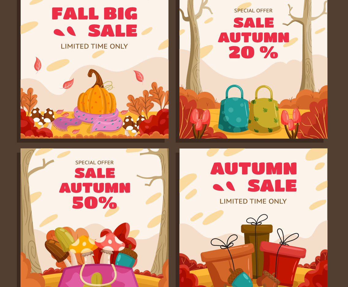 Autumn Leaves Social Media Posts Vector Art & Graphics | freevector.com