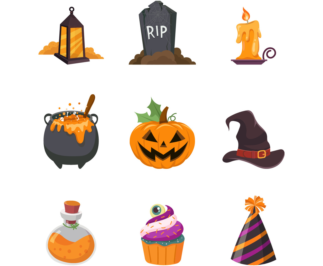 Set Of Halloween Party Icon Vector Art & Graphics | freevector.com