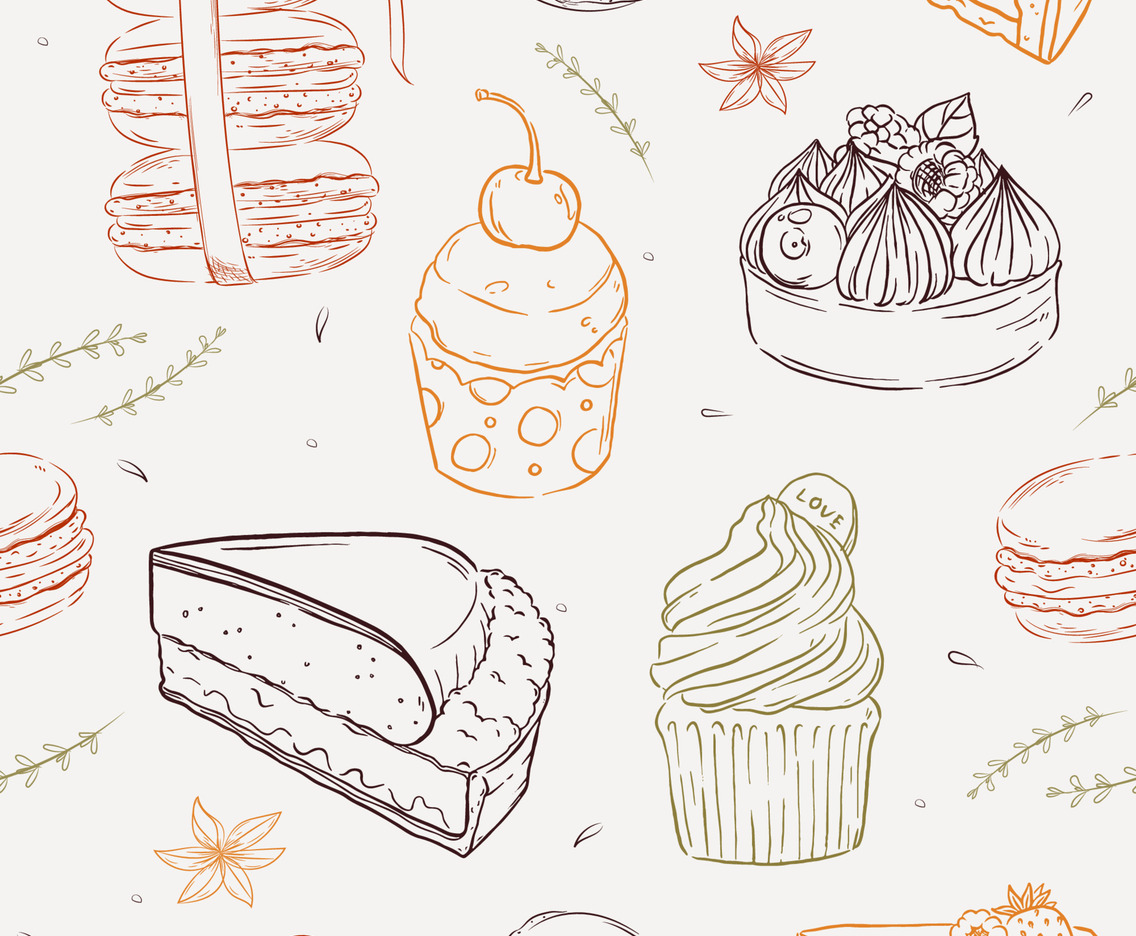 Hand Drawn Sweet Dessert Seamless Background Vector Art & Graphics ...