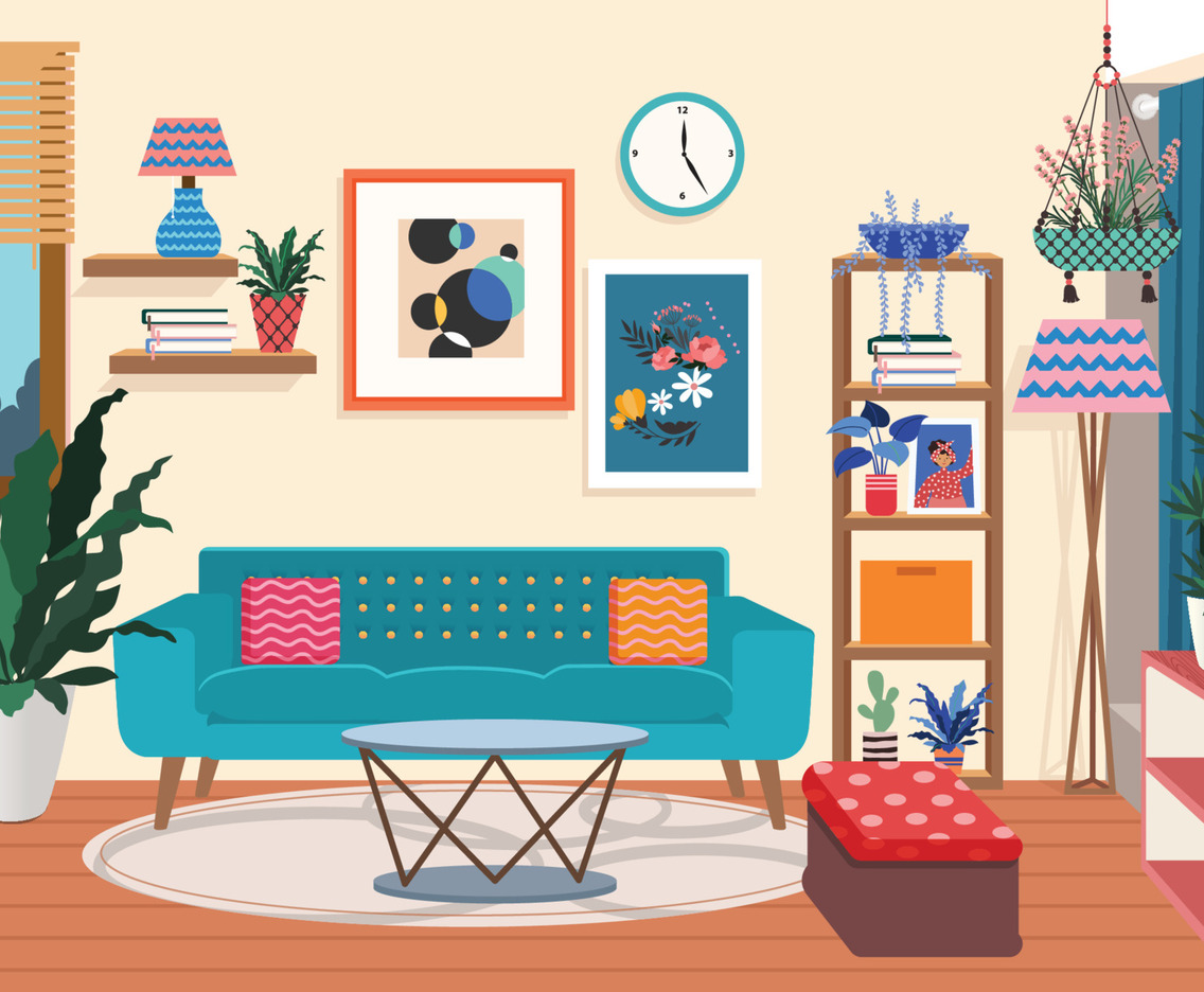 Realistic Retro Interior Design Vector Art & Graphics | freevector.com