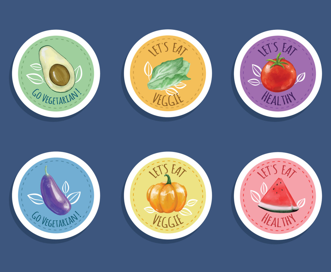 Sticker Set Of Vegetarian Day In Watercolor Vector Art & Graphics ...