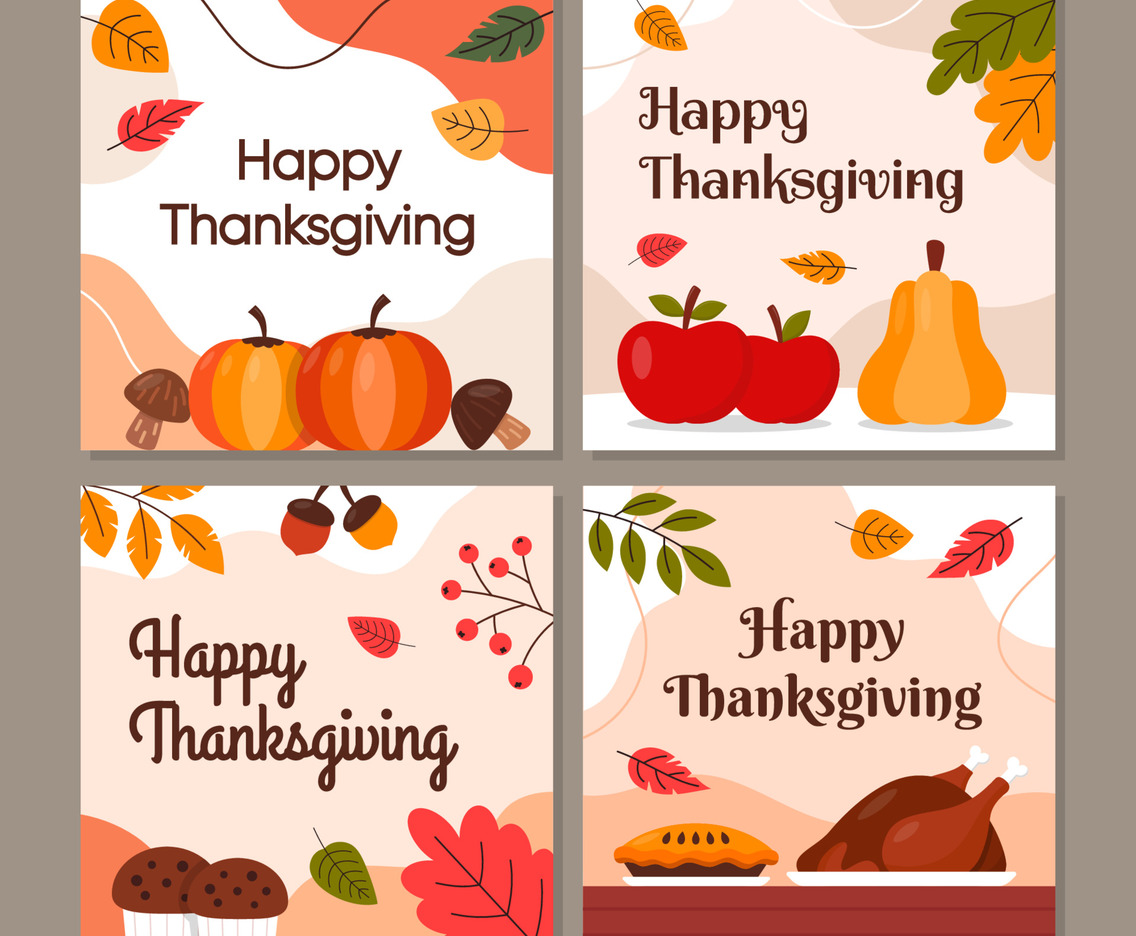 Happy Thanksgiving With Food And Beverages For Social Media Templates ...