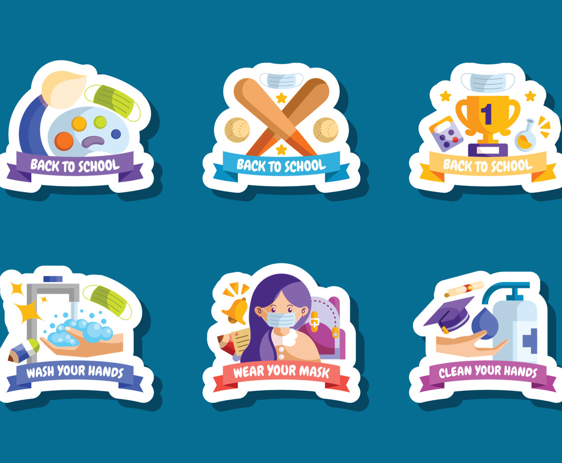 Back To School With New Normal Activity Sticker Pack Vector Art ...
