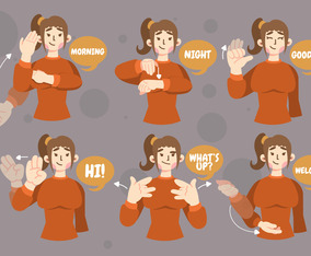 Sign Language Instruction Asl Alphabets In Cartoon Vector Art ...