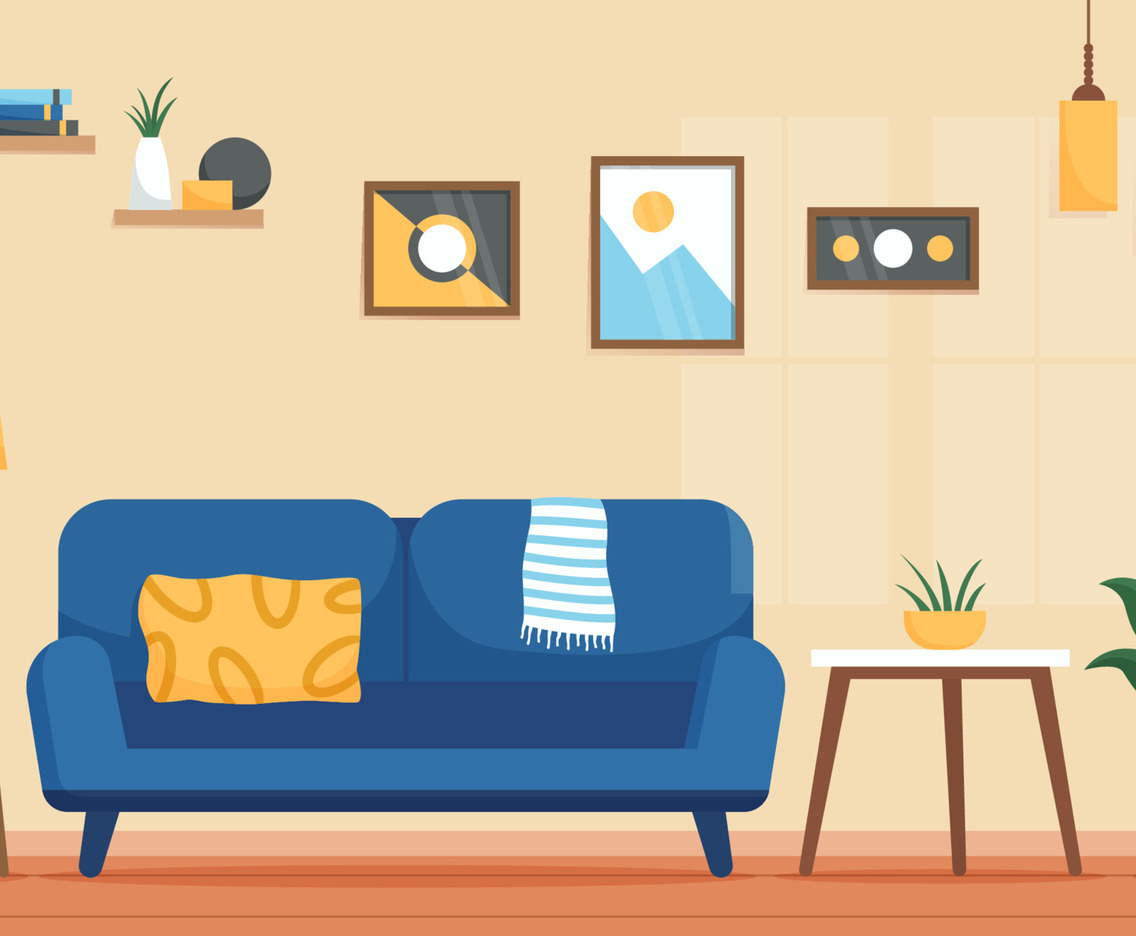Retro Interior Of Family Room Vector Art & Graphics | freevector.com