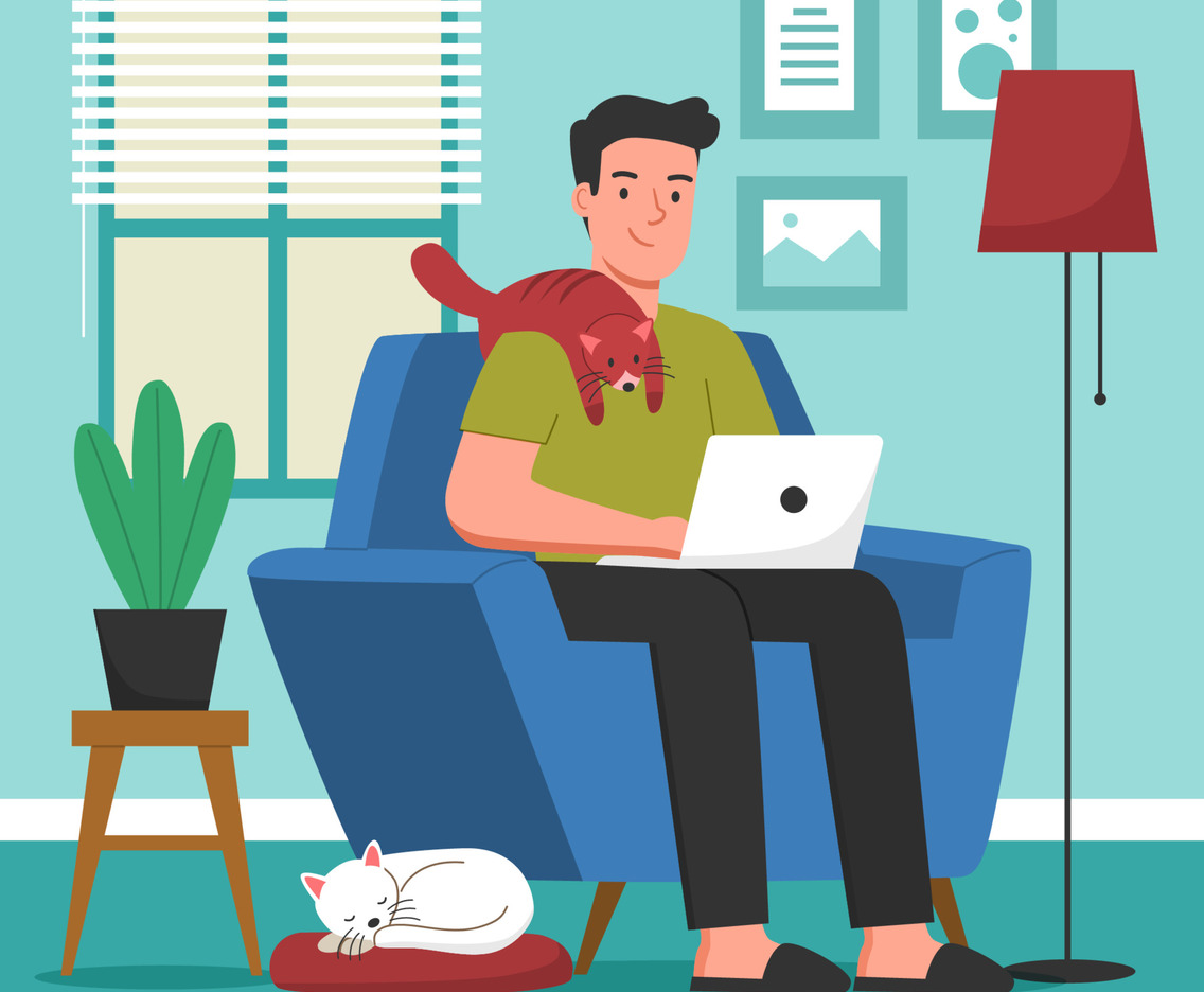Man With Cats At Home Vector Art & Graphics | freevector.com