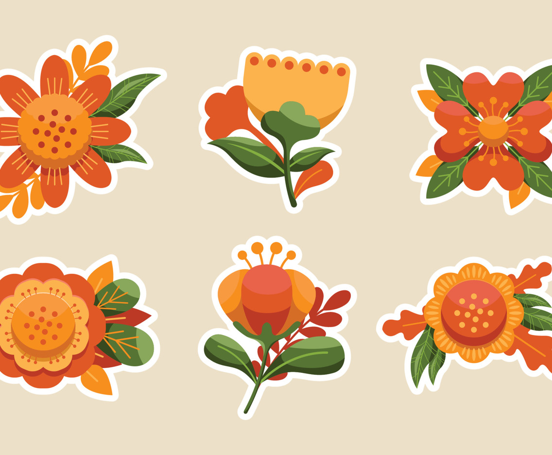 Set Of Fall Floral Stickers Vector Art & Graphics | freevector.com