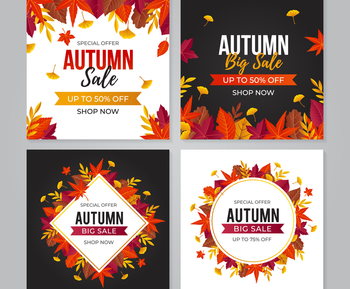 Autumn Sale Social Media Post With Fallen Leaves Vector Art & Graphics ...