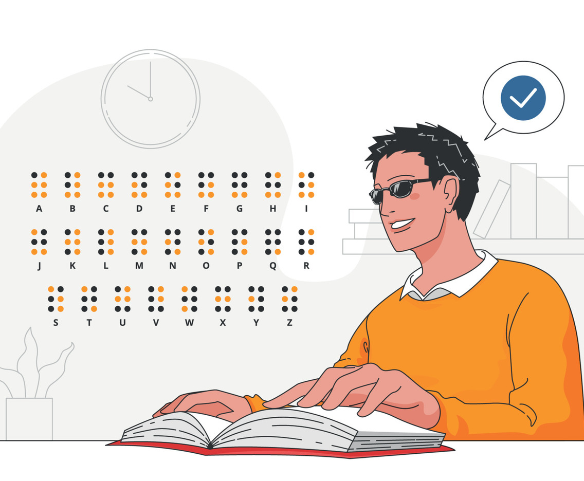 A Man Reading A Braile Book Enthusiastically Vector Art & Graphics ...